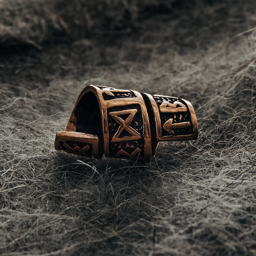 Large Beard Ring, Bronze with Runes – Grimfrost