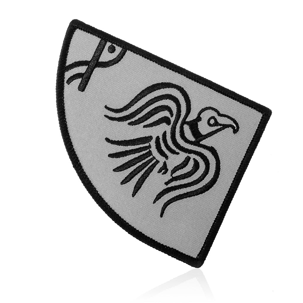 Raven Banner Patch, Embroidered, Grey – Grimfrost