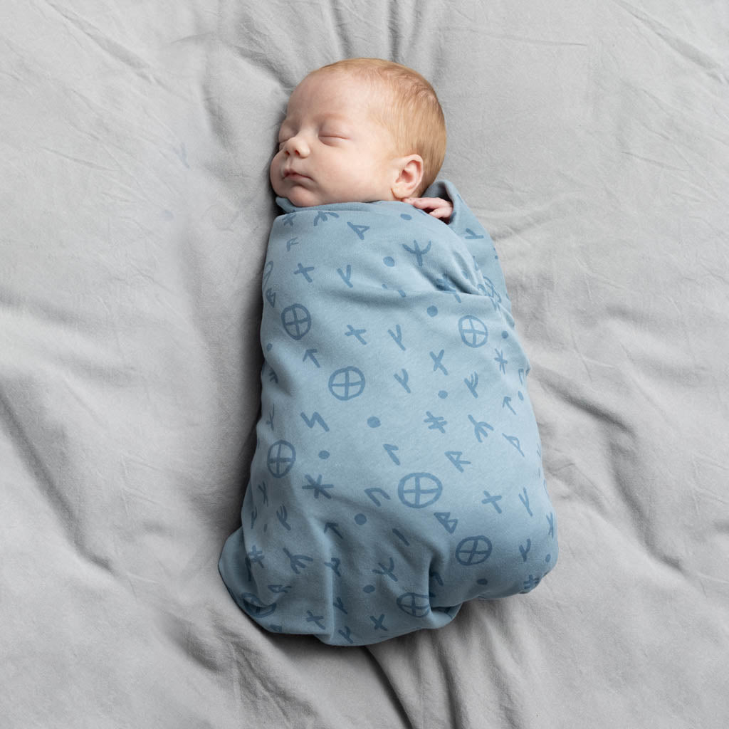 Baby Blanket, Runes, Blue – Grimfrost